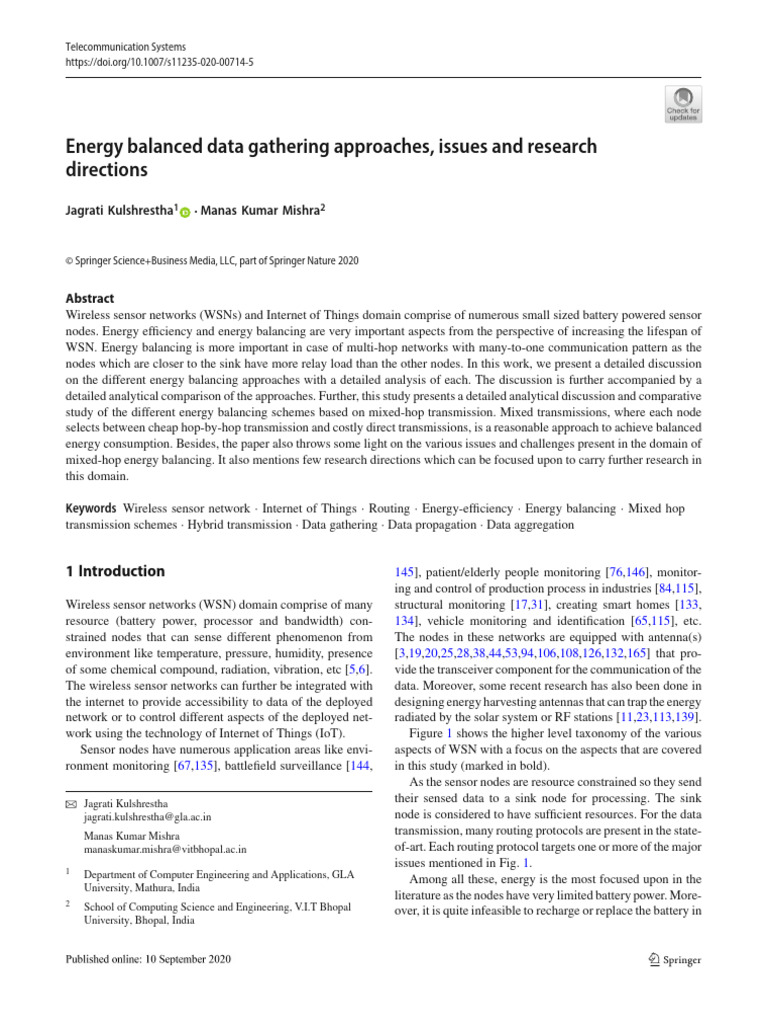 V Important Energy Balanced Data Gathering Approaches, Issues and Research Directions | PDF ...