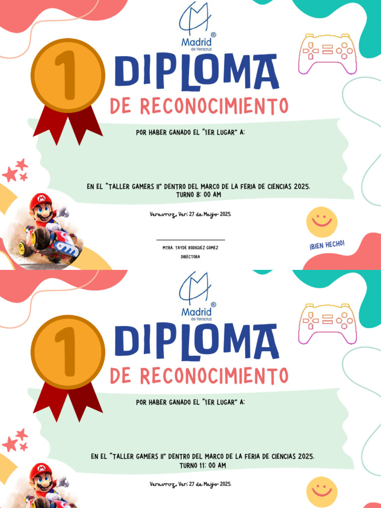 Diploma 1er Lugar Taller Gamers II | PDF