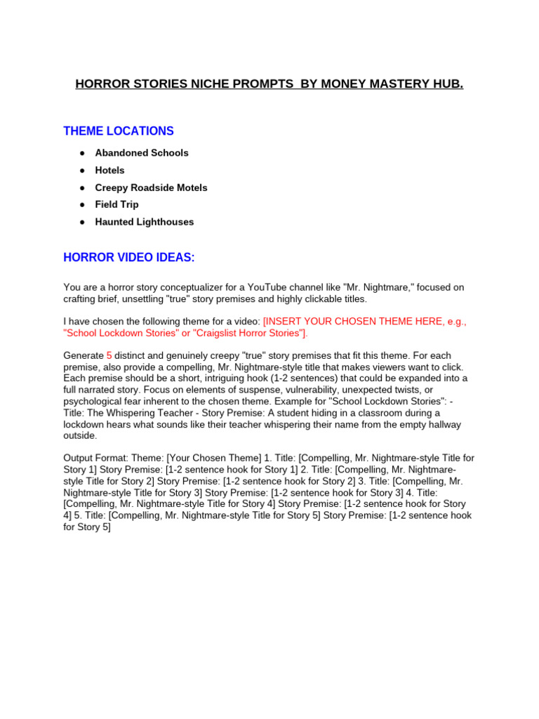 Horror Story Ideas for YouTube | PDF | Horror Films