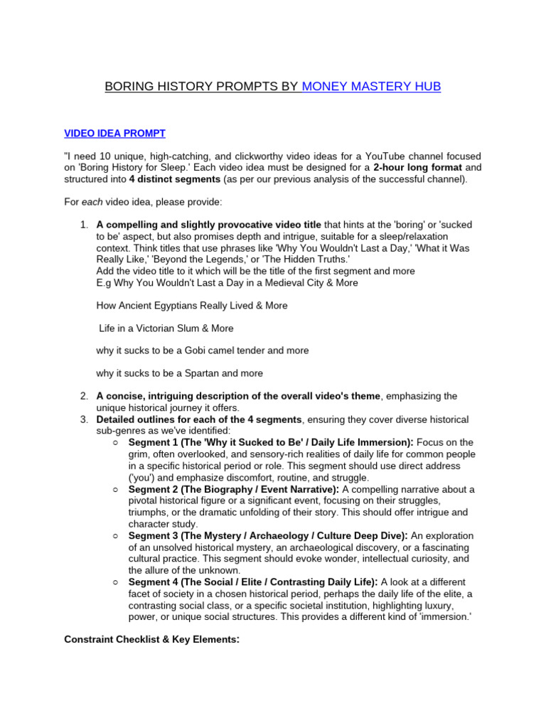 Boring History for Sleep: Video Ideas | PDF