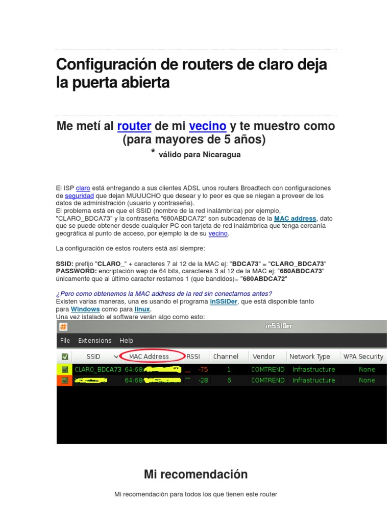 Configuración de Routers Claro | PDF | Contraseña | Enrutador (Computación)