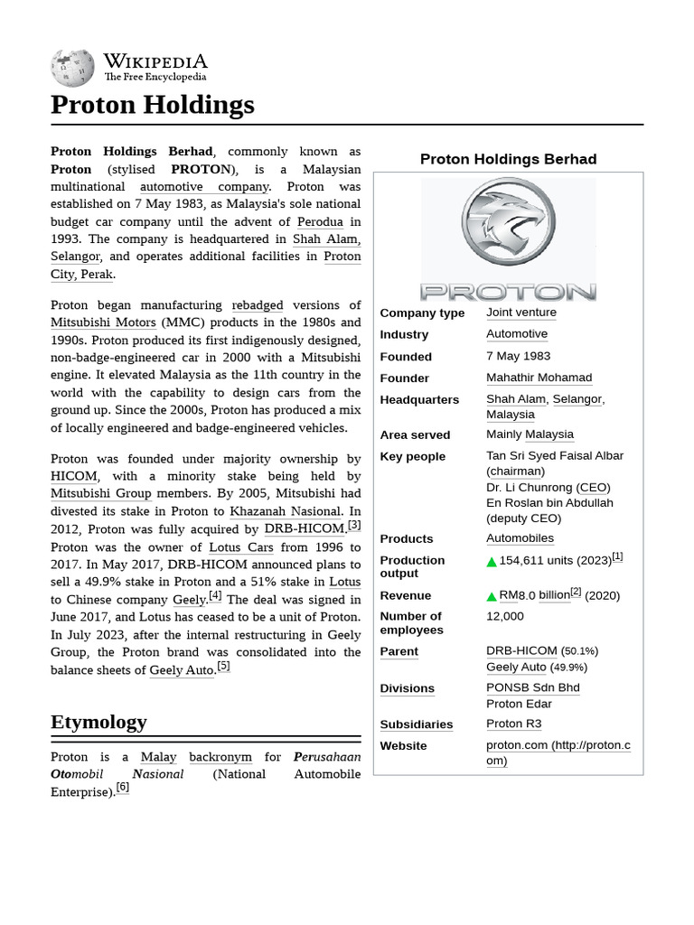 Proton Holdings | PDF | Motor Vehicle Manufacturers | Land Vehicles