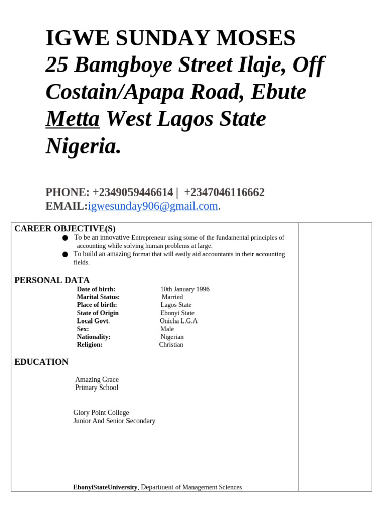 Profile of Igwe Sunday Moses: Accountant | PDF | Nigeria