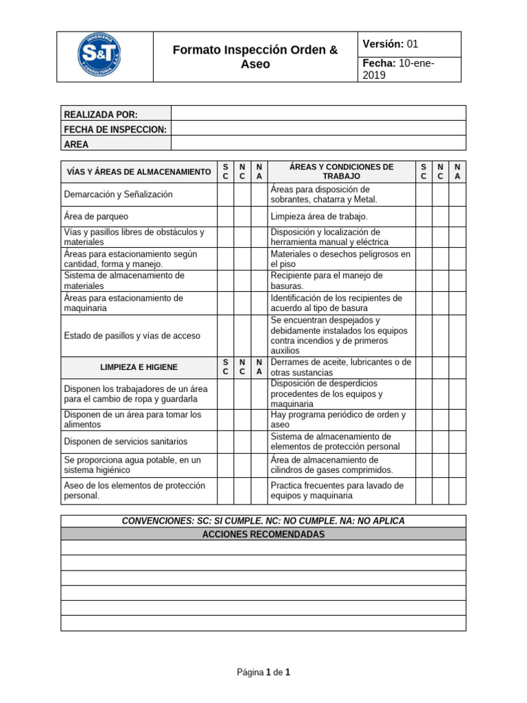 Formato de Orden y Aseo en Blanco | PDF | Higiene | Residuos