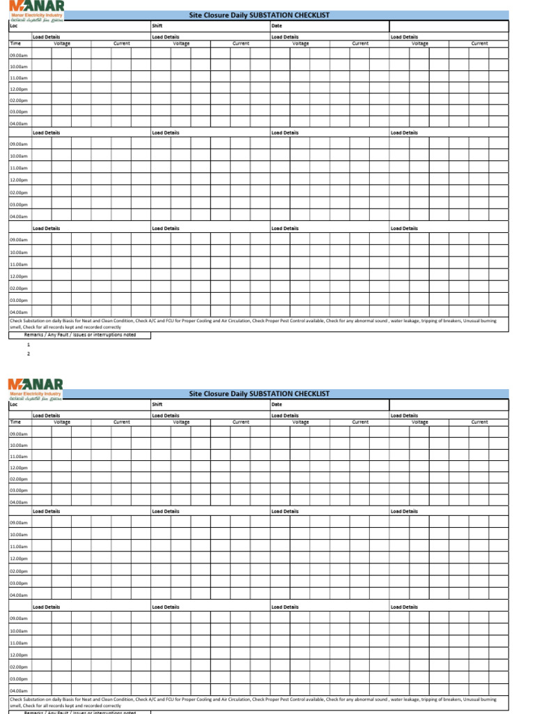 Daily Substation Inspection Checklist | PDF | Power Electronics ...