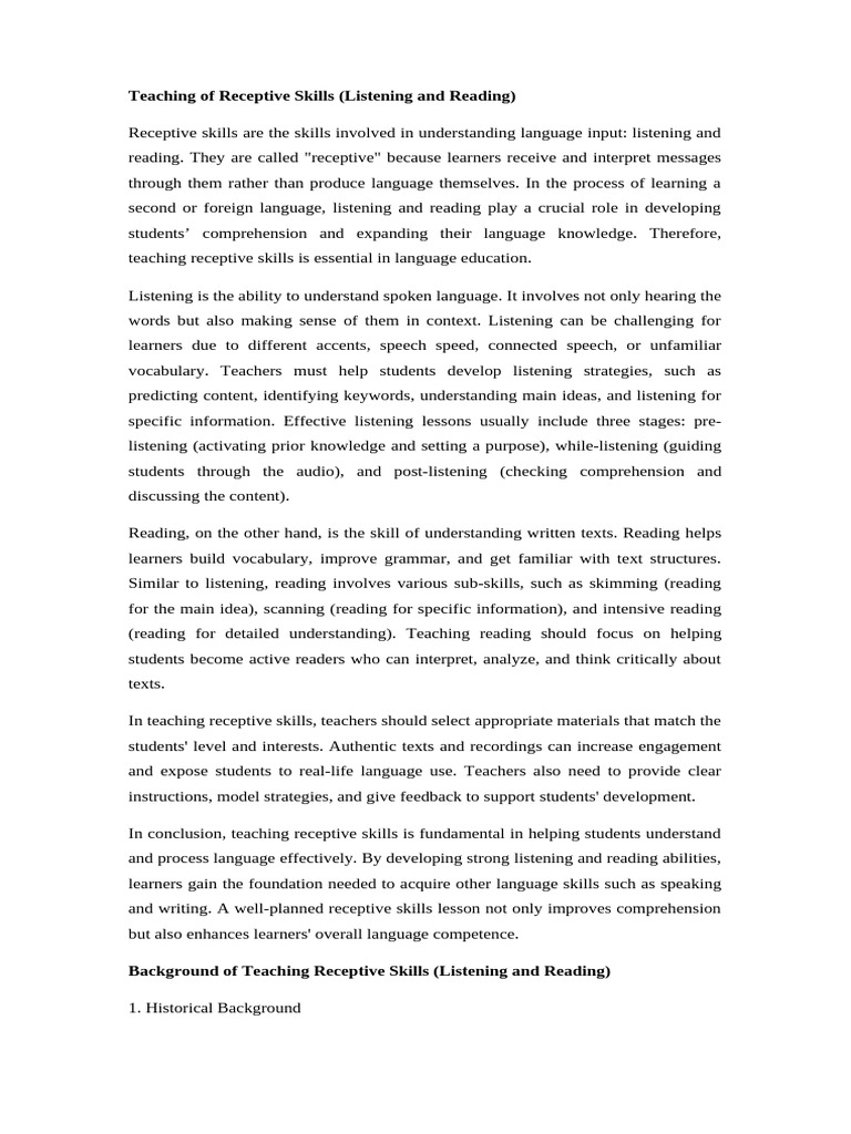 Teaching Receptive Skills in Language Education | PDF | Reading ...
