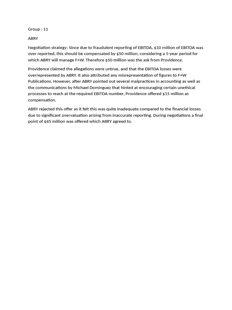 ABRY vs. Providence EBITDA Negotiation | PDF
