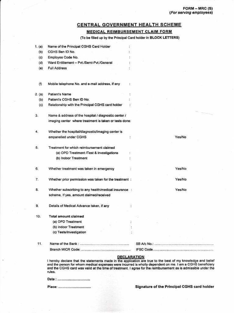 CGHS Medical Reimbursement Form | PDF | Health Care