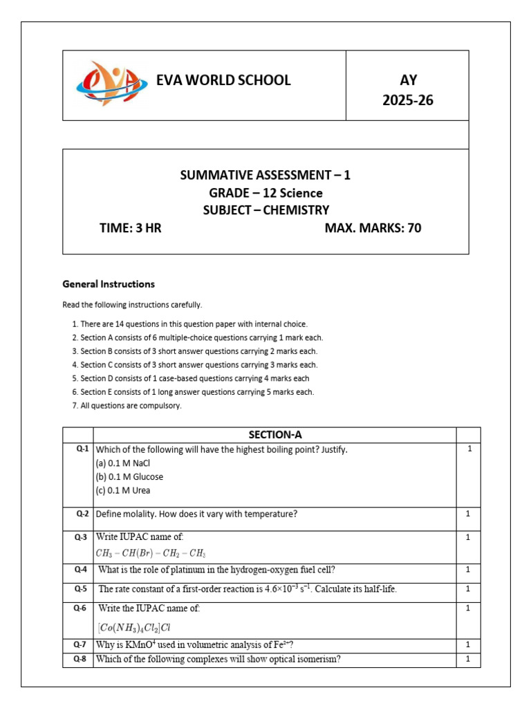 Grade 12 Chemistry Assessment 2025-26 | PDF | Chemical Reactions | Mole ...