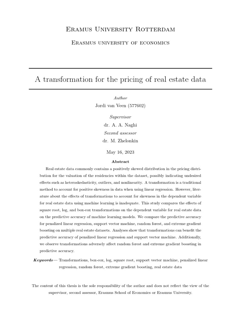 Final Thesis Jordi Van Veen Erasmus | PDF | Support Vector Machine | Cross Validation (Statistics)