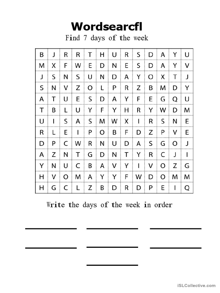 Word Search For Days of The Week | PDF