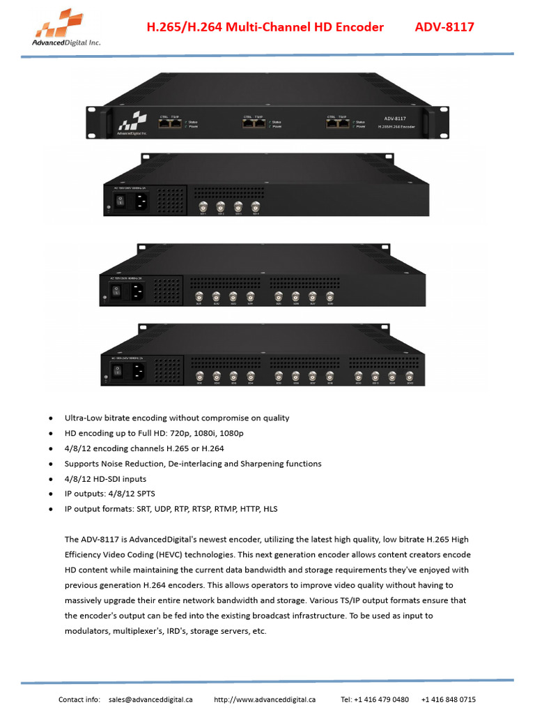 ADV 8117 HEVC H.265 HD Encoder Spec | PDF | Data Compression | High ...