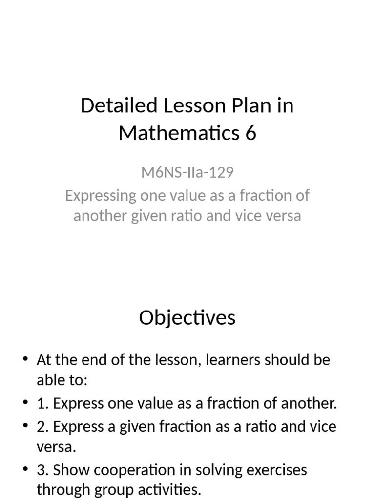 Ratio and Fraction Lesson Plan for 6th Grade | PDF