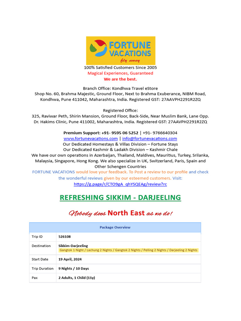North East Full Package - 9N 10D 2+1 Package | PDF