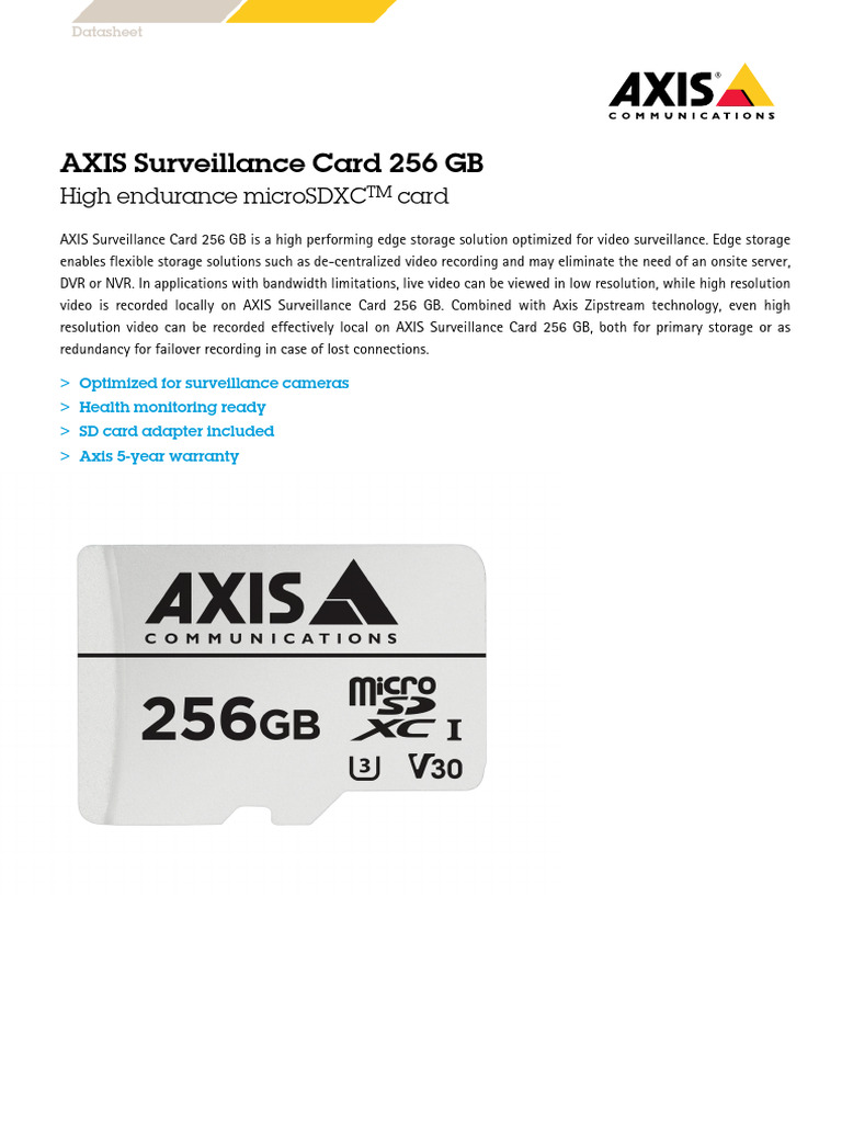 Datasheet Axis Surveillance Card 256 Gb en US 480006 | PDF | Computer ...