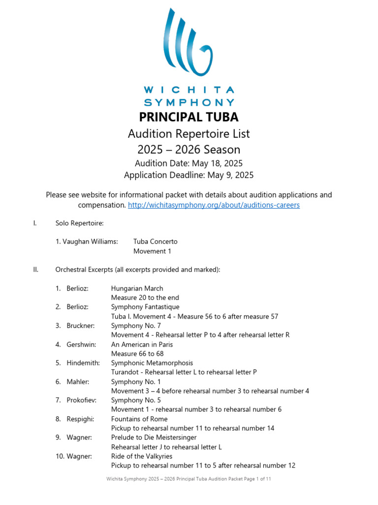 Wichita Symphony Tuba Audition 2025 | PDF | Symphony | Orchestras