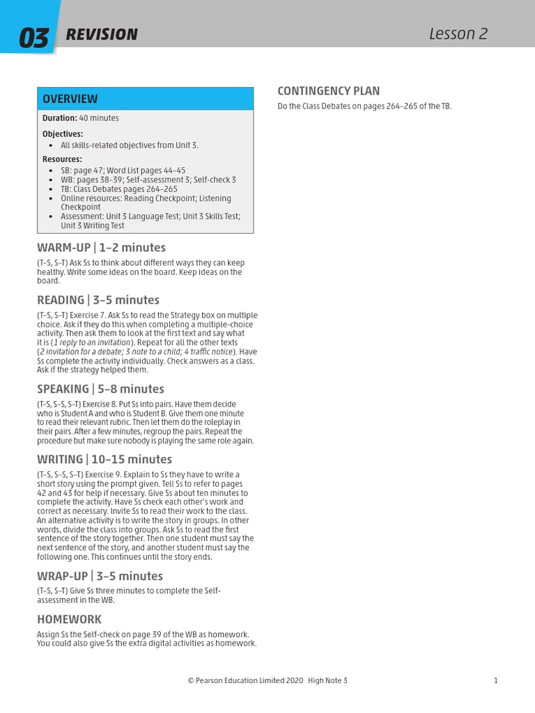 HighNote3 Unit03 Revision LessonPlan 2 | PDF | Cognition | Applied Linguistics
