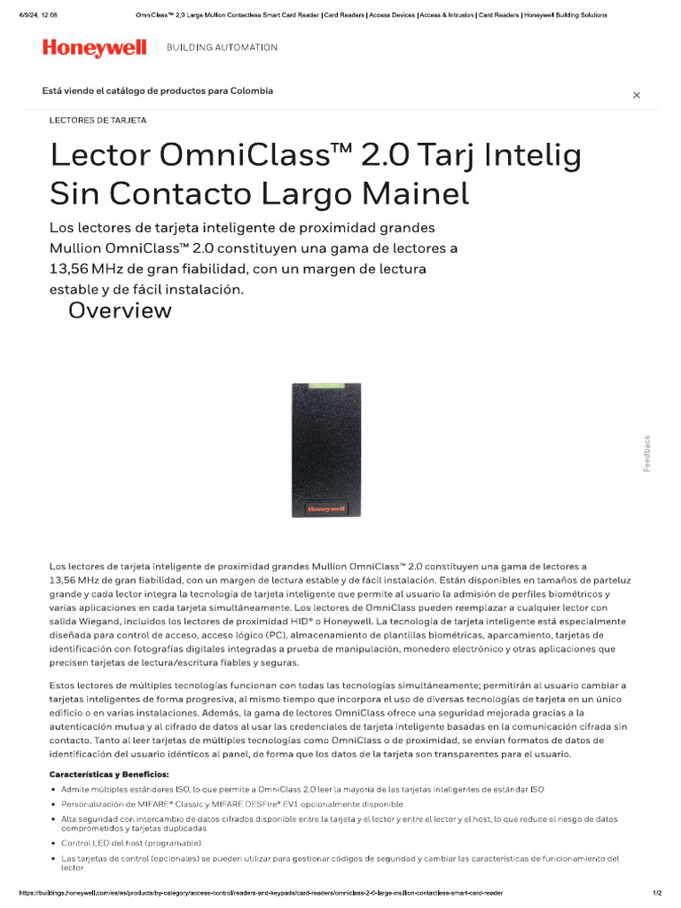 OmniClass™ 2.0 Large Mullion Contactles... Readers - Honeywell Building ...