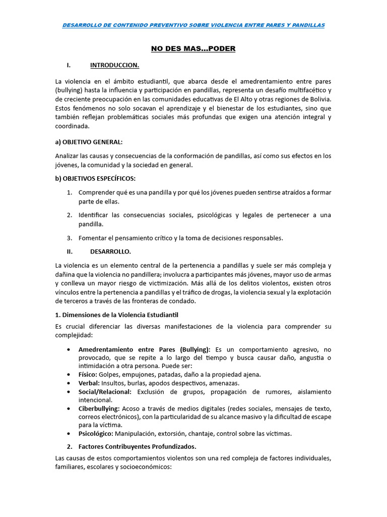 Prevención de Violencia Escolar y Pandillas | PDF | Violencia | Pandilla