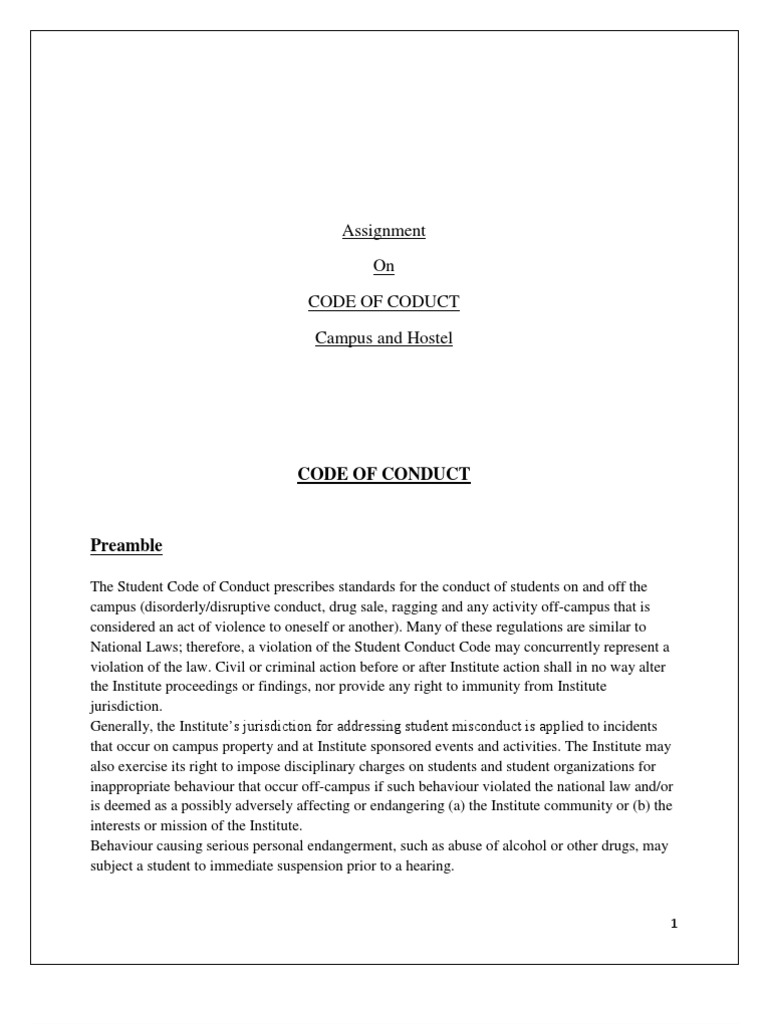Assignment On Code of Coduct Campus and Hostel | PDF