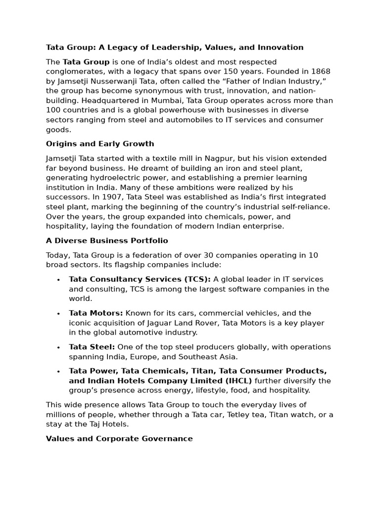 Tata Group: Legacy, Values, and Innovation | PDF | Economies