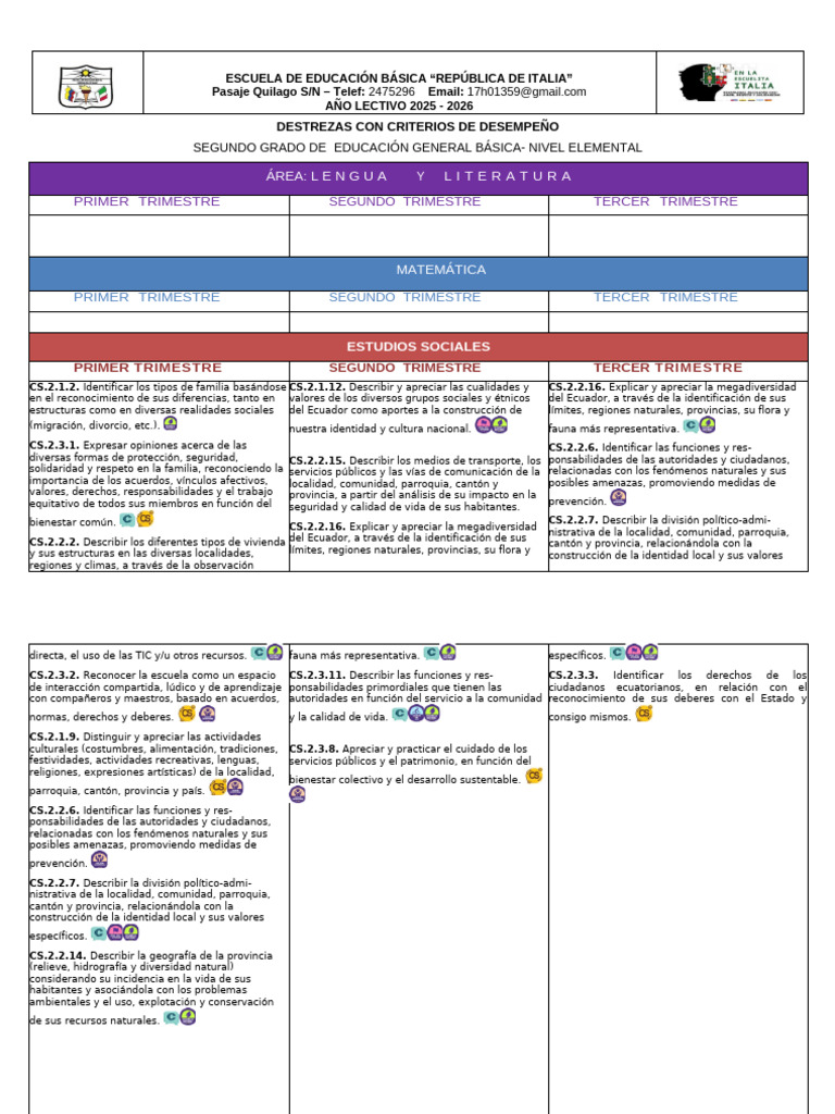 DESTREZAS CON CRITERIO DE DESEMPEÑO 25 - 26 Segundo SOCIALES | PDF ...