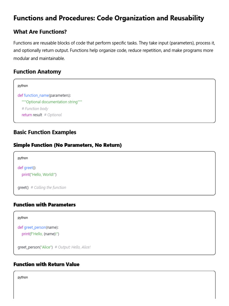 Functions and Procedures - Code Organization and Reusability | PDF | Parameter (Computer ...