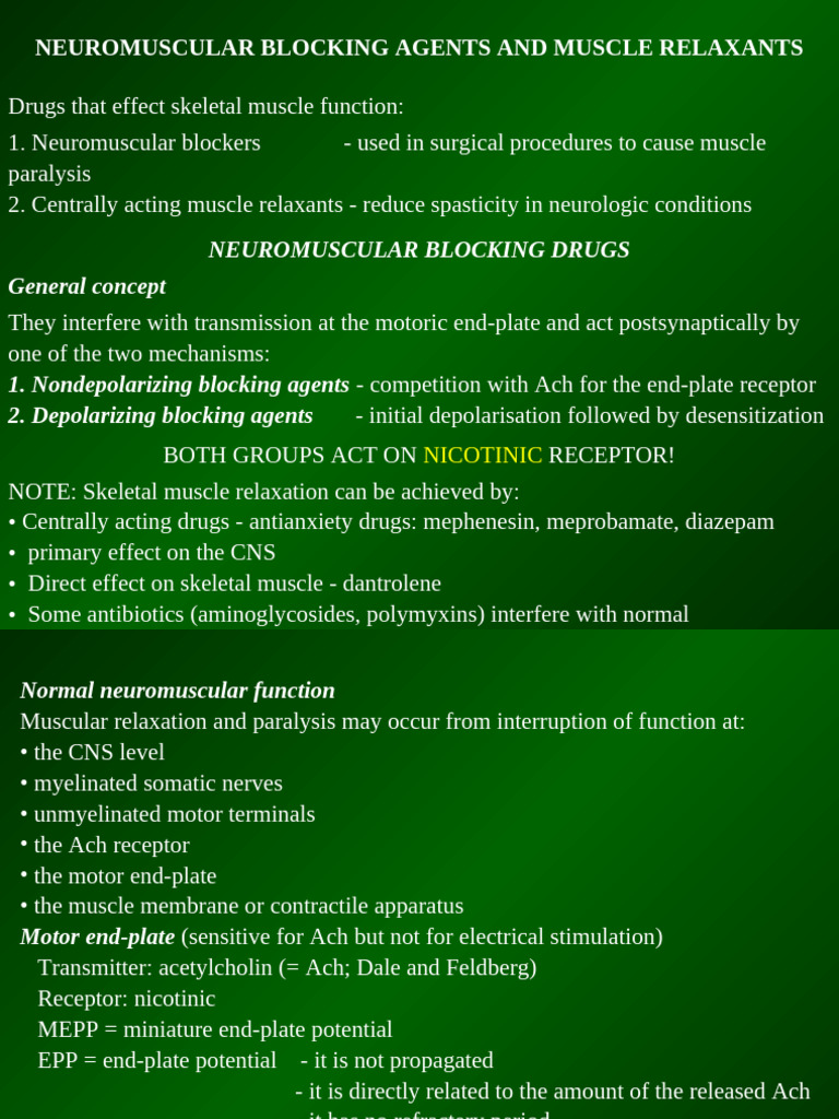 Neuromuscular Blocking Agents Overview | PDF | Acetylcholine ...