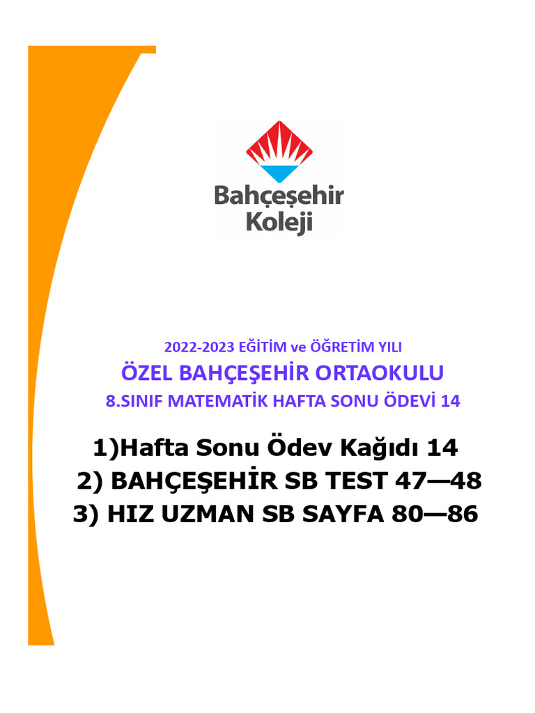 8sinif Mat Hafta Sonu Odevi 14 Baslik 1671774722 | PDF