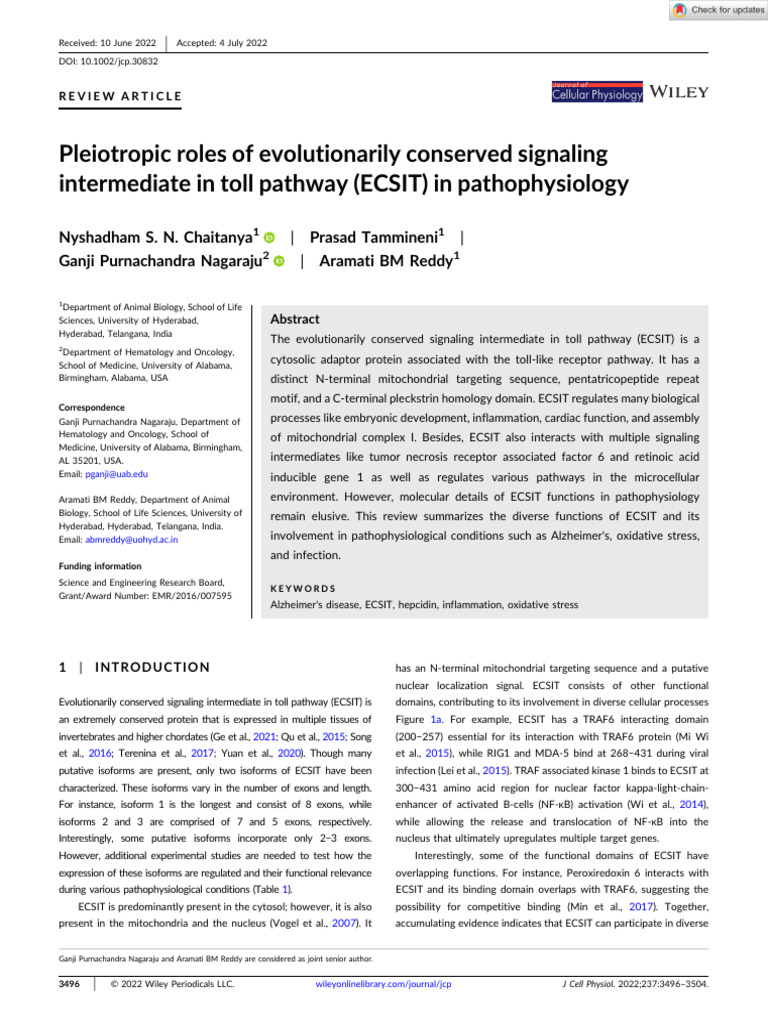 ECSIT's Role in Pathophysiology and Signaling | PDF | Toll Like ...