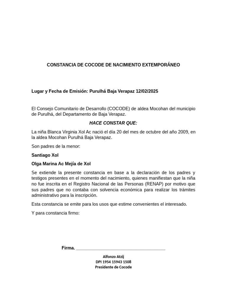 Constancia de Nacimiento Extemporáneo | PDF