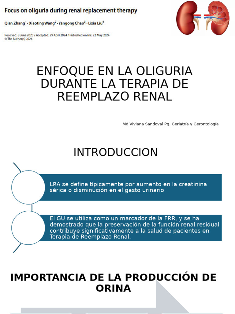 Oliguria en Terapia de Reemplazo Renal | PDF | Riñón | Enfermedad renal ...