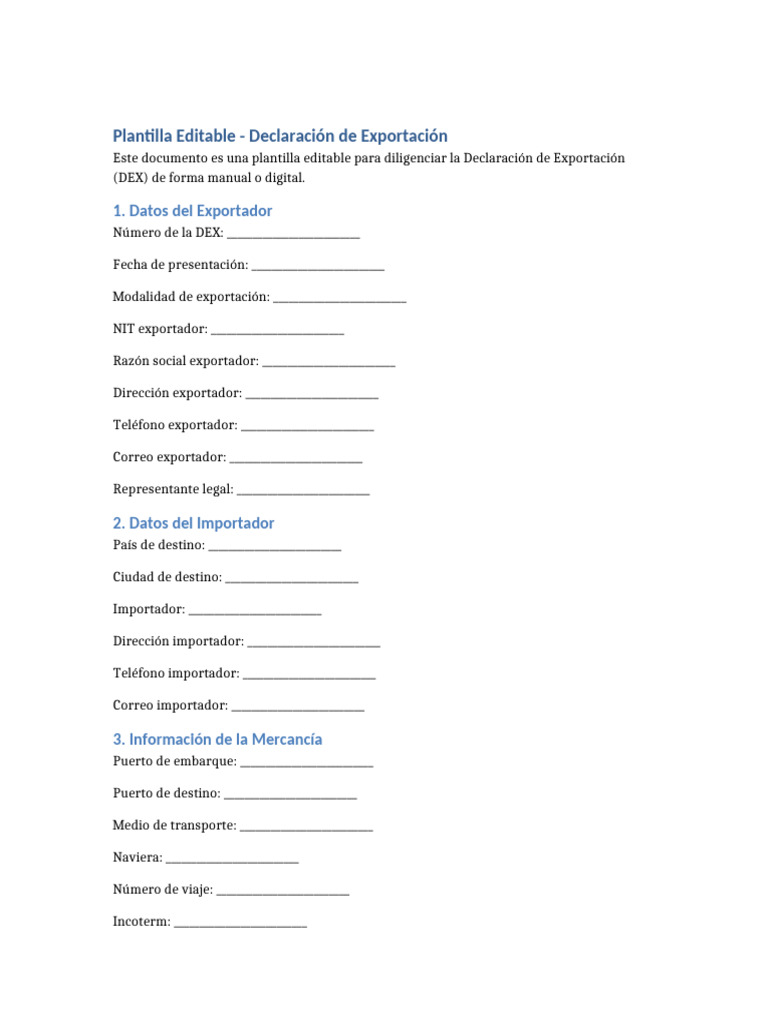 Plantilla Editable Declaracion Exportacion | PDF | El comercio internacional | Comercio
