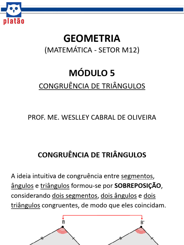 1. Ano - Geometria [Módulo 5] Congruência de Triângulos - Versão 2022 [Gabarito] | PDF ...