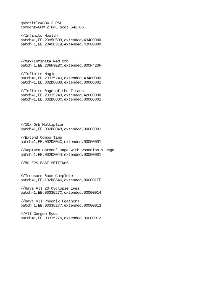 GOW 2 PAL Cheat Codes and Patches | PDF