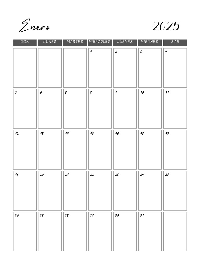 Calendario 2025 Mes a Mes | PDF