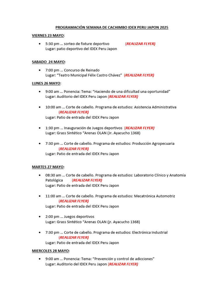 PROGRAMACIÓN SEMANA DE CACHIMBO IDEX PERU JAPON 2025 | PDF