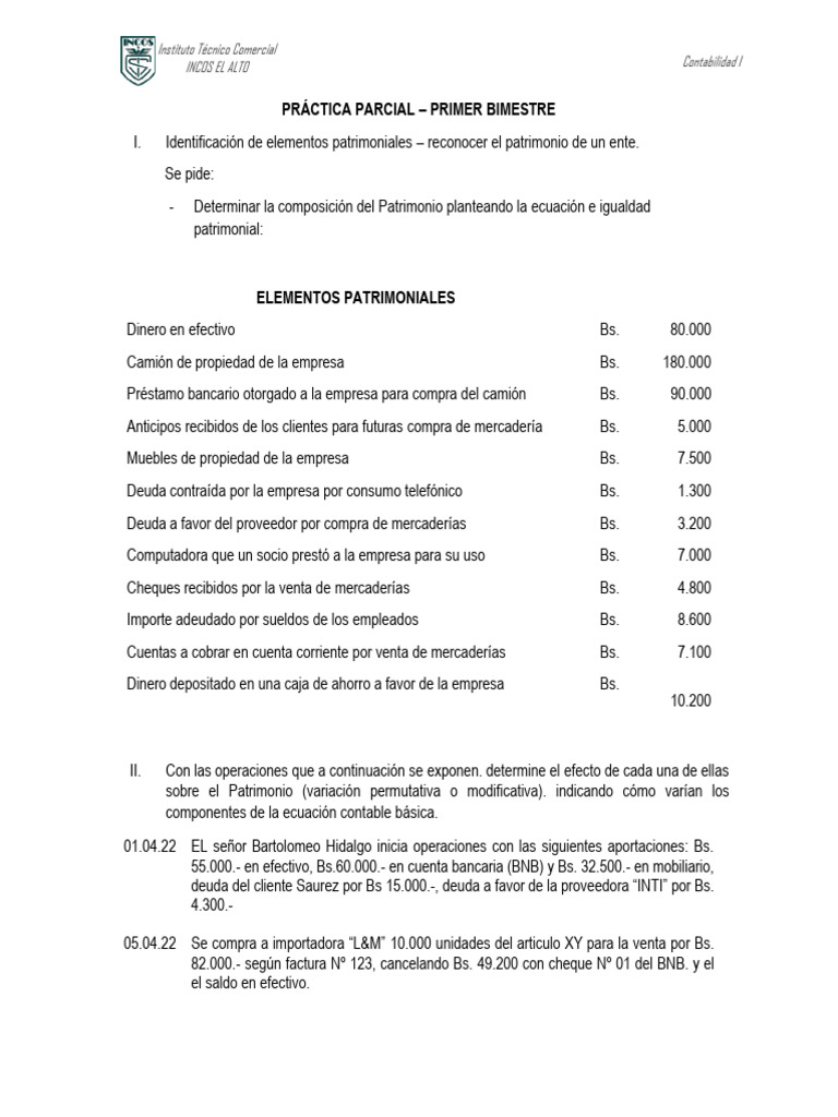 Práctica Parcial - Primer Bim | PDF | Contabilidad | Finanzas personales