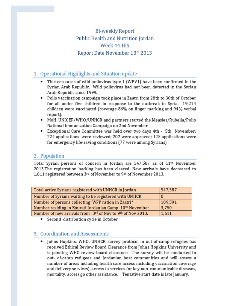 Jordan Public Health Bi-Weekly Report | PDF | Vaccines | Measles
