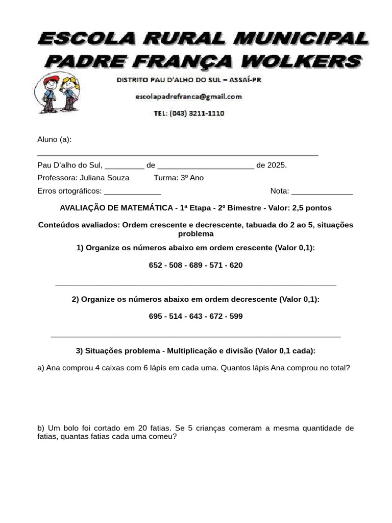 matemática 1ª etapa | PDF