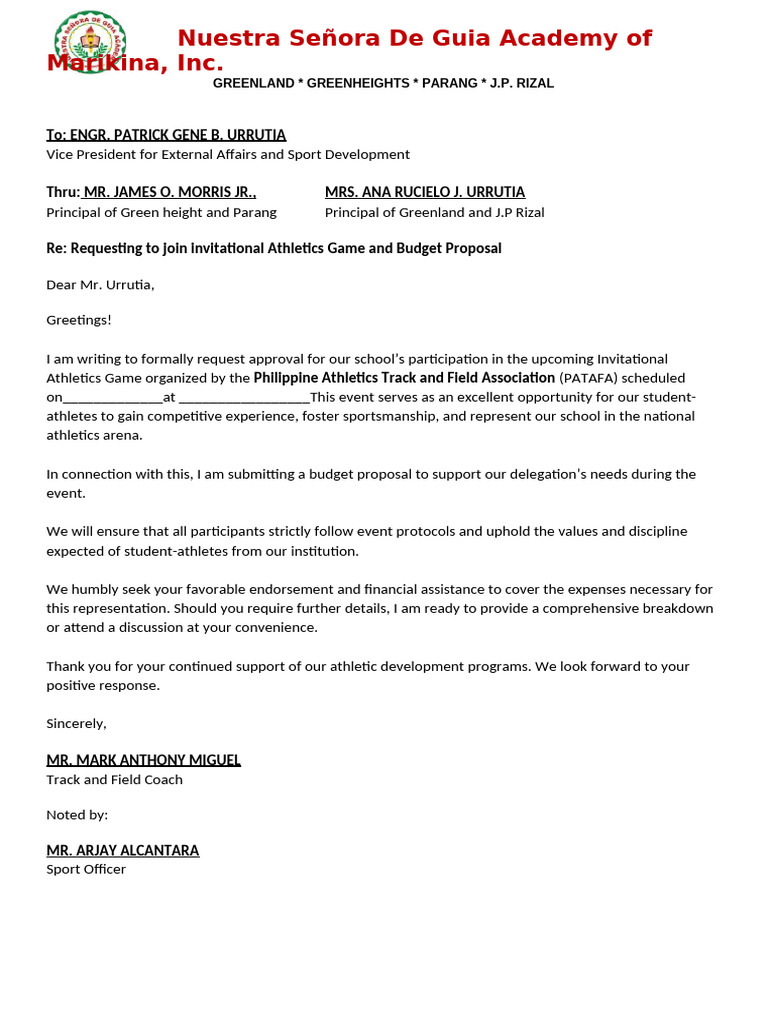 Request Letter For Games | PDF