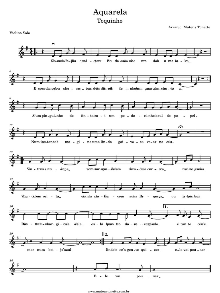 Aquarela Toquinho Violino Mateus Tonette | PDF