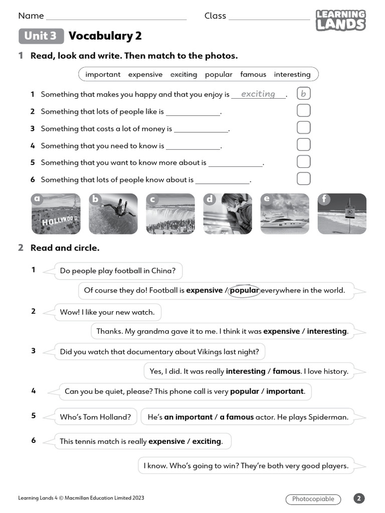 Vocabulary Exercises for Unit 3 | PDF