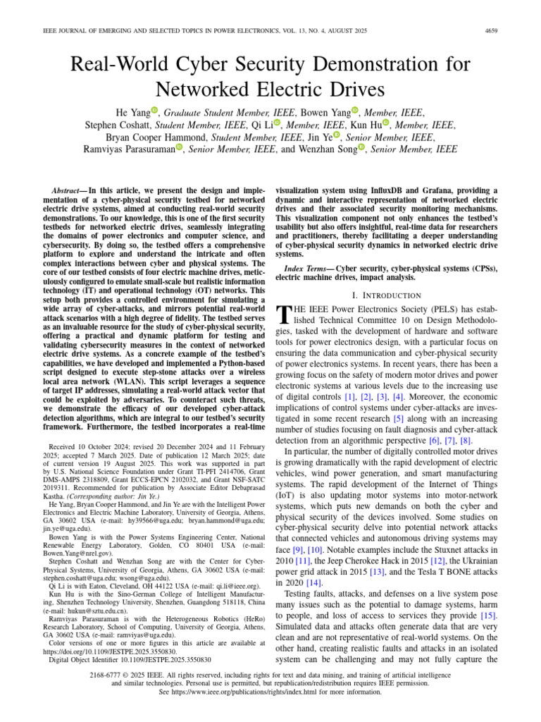 Real-World Cyber Security Demonstration For Networked Electric Drives ...