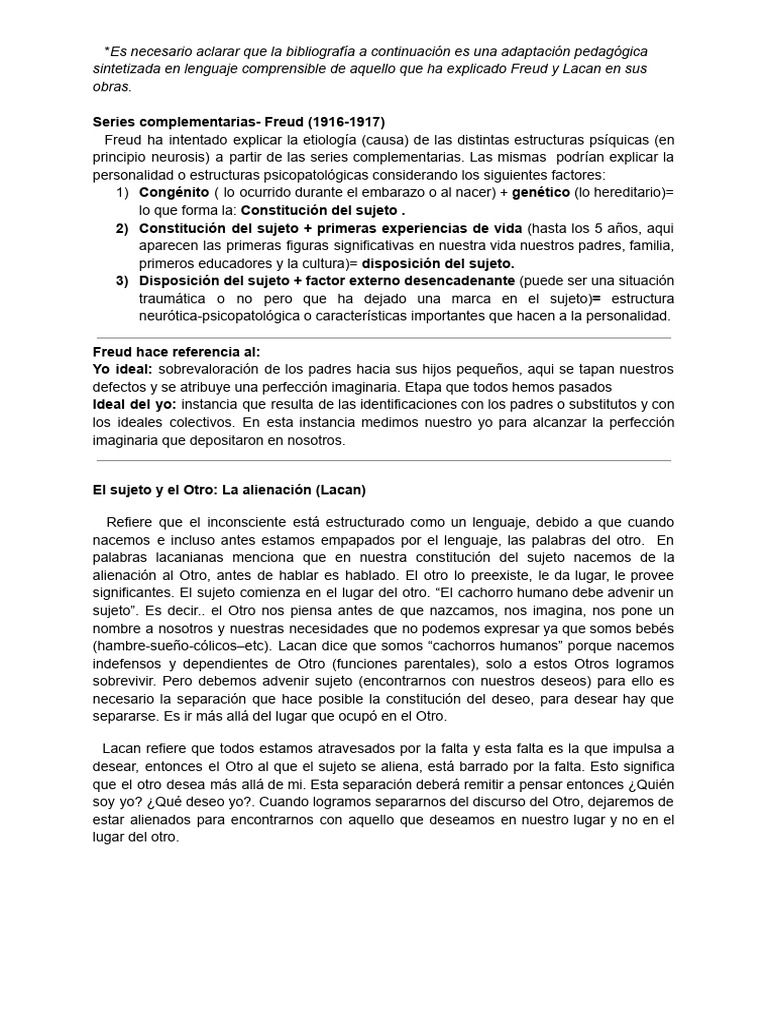 Series Complementarias. Freud y Lacan - Documentos de Google | PDF | Jacques Lacan | Sicología