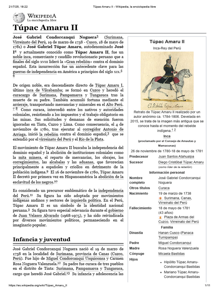 Túpac Amaru II - Wikipedia, La Enciclopedia Libre | PDF