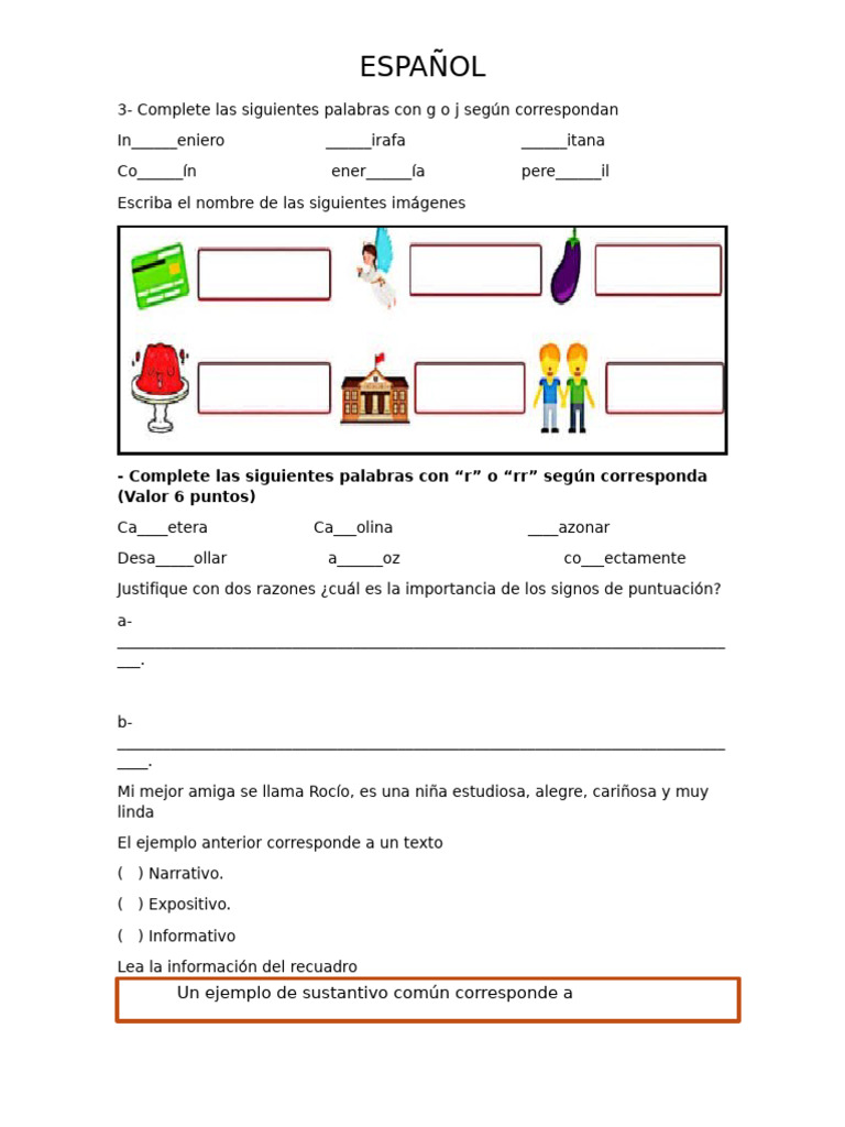 Ejercicios de Español para Cuarto Grado | PDF