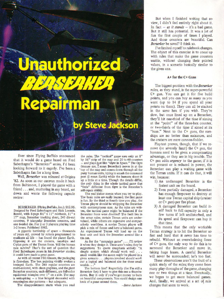 Berserker Game Review and Rule Changes | PDF