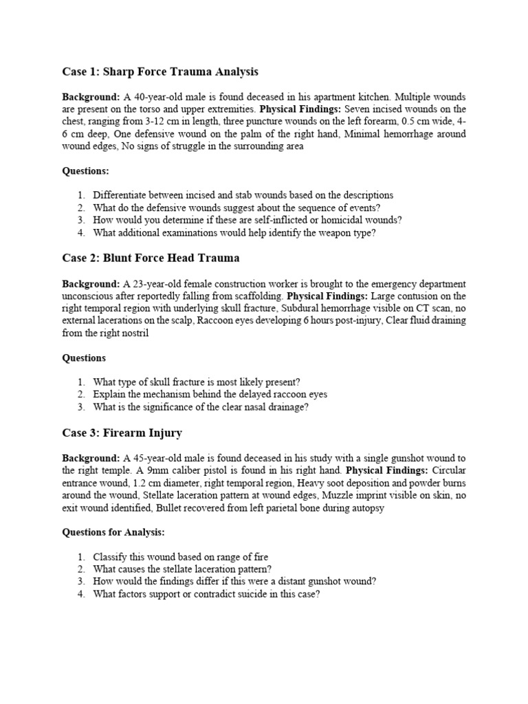 Forensic Trauma Case Studies Analysis | PDF