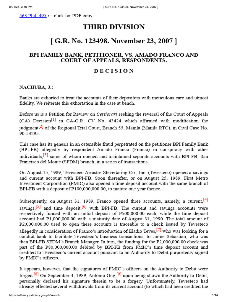 BPI Family Bank vs. Amado Franco Ruling | PDF | Damages | Banks